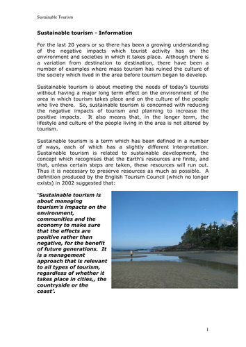 Travel and Tourism - Unit 2: Sustainable Tourism | Teaching Resources