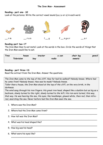 Worksheets to accompany 'The Iron Man' | Teaching Resources