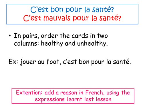 Bon ou mauvais pour la santé? lesson 2 | Teaching Resources