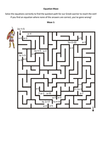 Equation Maze Worksheet and answers. | Teaching Resources