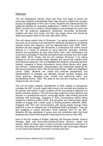 Adaptations: From Page to Screen Unit Outline | Teaching Resources