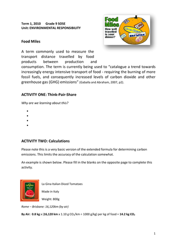 Food Miles - Environmental Sustainability | Teaching Resources