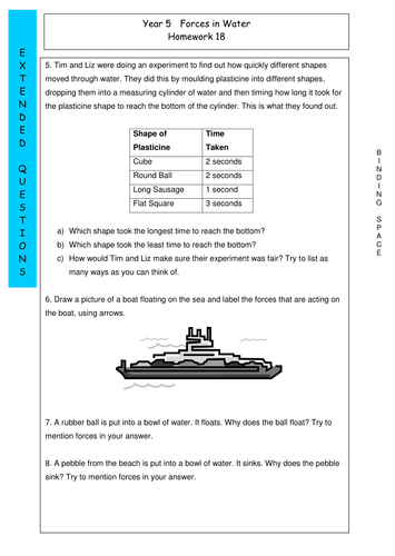 Forces in water Homework 18 | Teaching Resources