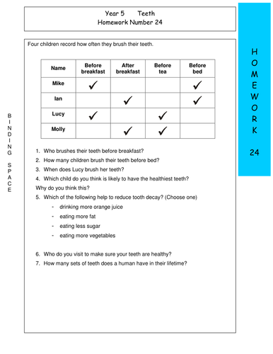 Teeth Homework 24 | Teaching Resources
