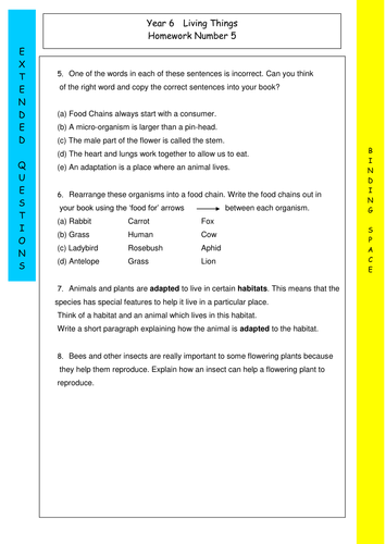 Living things Y6 Homework 5 | Teaching Resources