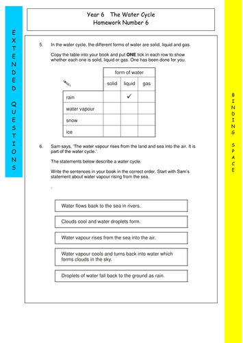 The Water Cycle Y6 Homework 6 | Teaching Resources