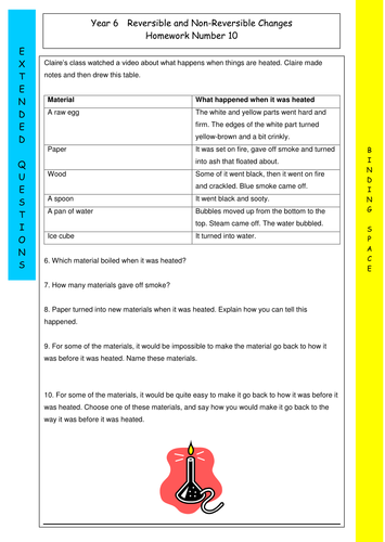Reversible & non-reversible change Y6 Hwk 10 | Teaching Resources