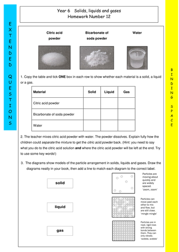 Solids, liquids and gases Y6 Homework 12 | Teaching Resources Solids, liquids and gases Y6 Homework 12 | Teaching Resources