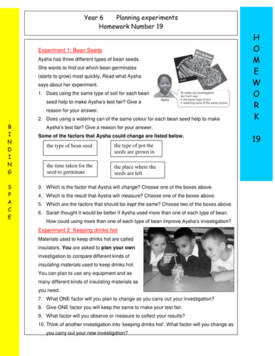 Planning experiments Y6 Homework 19 | Teaching Resources
