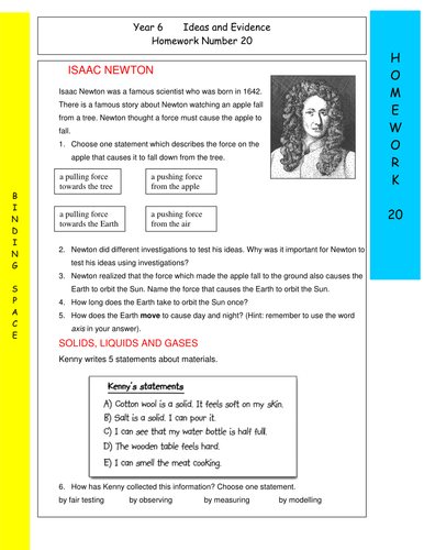 Ideas and Evidence, Y6 Homework 20 | Teaching Resources
