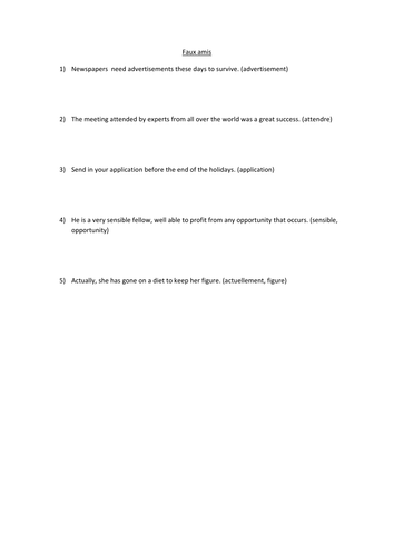 Faux amis translations | Teaching Resources