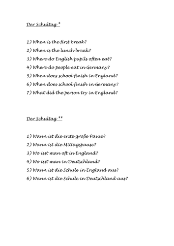 Der Schultag | Teaching Resources