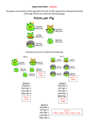 KS3 - Angry Birds Maths - Algebra Worksheets | Teaching Resources