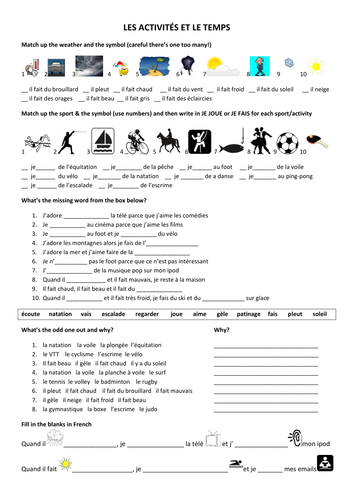 sport and the weather in French | Teaching Resources