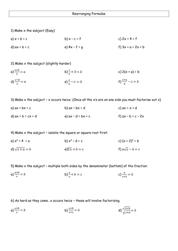 Re-arranging Formulae revision sheet with answers | Teaching Resources