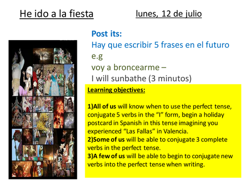 perfect tense - he ido a la fiesta | Teaching Resources