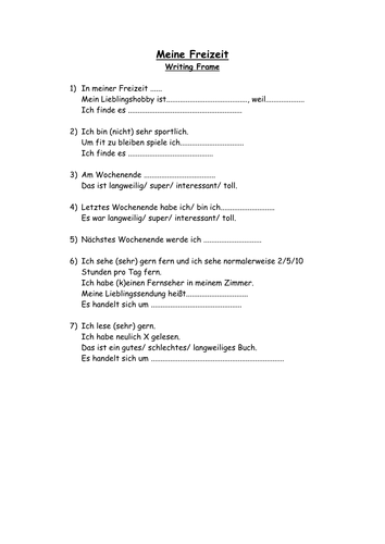 Meine Freizeit Writing Frame | Teaching Resources