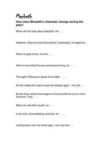 Macbeth: Controlled Assessment Writing Frame | Teaching Resources
