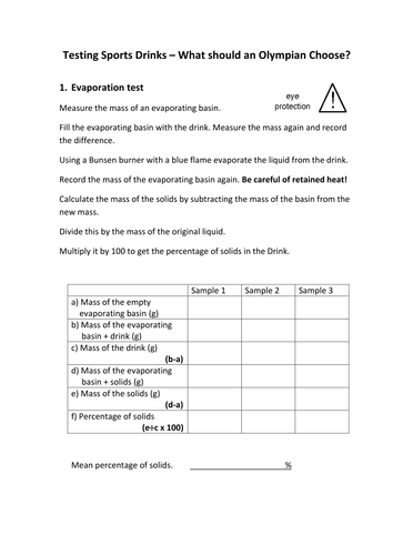 Science in the Olympics - sports drinks practical | Teaching Resources