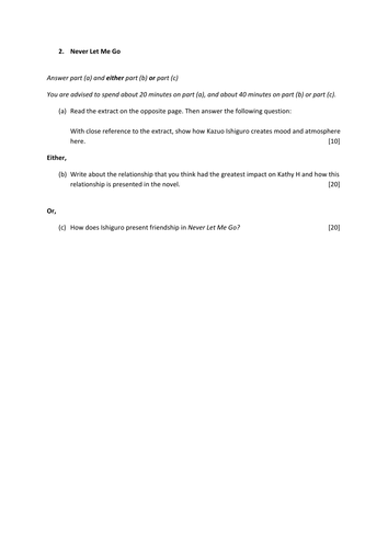 Never Let Me Go Mock Literature Exams | Teaching Resources