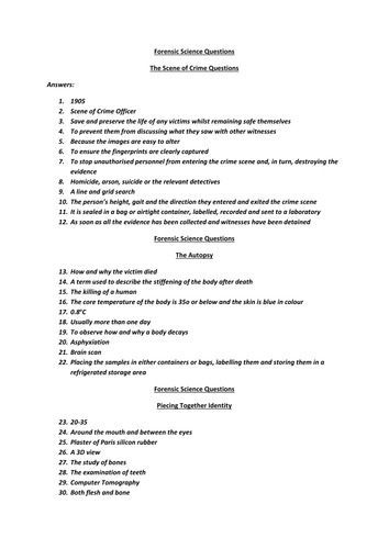 Forensic Science Quiz | Teaching Resources
