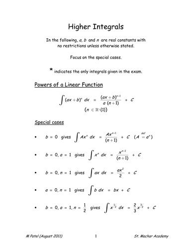 Higher Integrals | Teaching Resources