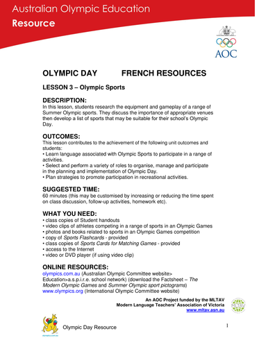French Olympics lessons | Teaching Resources