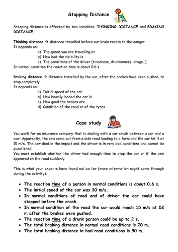 Stopping Distance Role Play | Teaching Resources