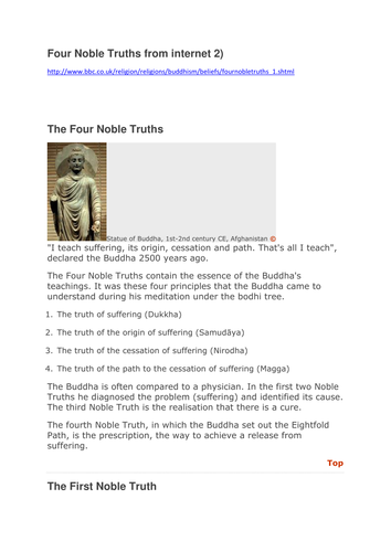 Buddhism - 4 Noble Truths - practical exercises | Teaching Resources