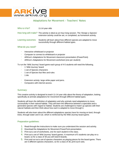 Adaptations for Movement | Teaching Resources