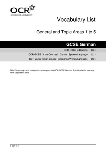 OCR Vocab List Booklet | Teaching Resources