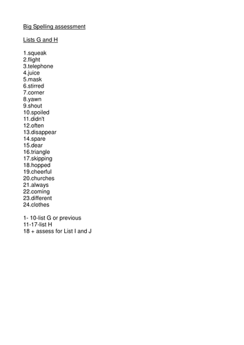 Big Spellings initial pupil assessment | Teaching Resources