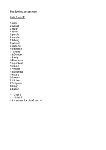 Big Spellings initial pupil assessment | Teaching Resources