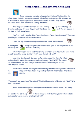 Aesop's Fables - The Boy Who Cried Wolf | Teaching Resources