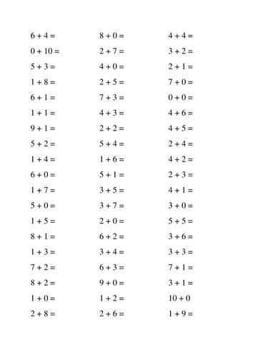 addition facts to 10 worksheet | Teaching Resources