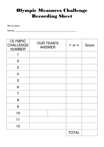 Olympic measures problems challenge | Teaching Resources