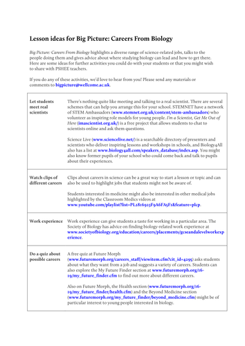 Big Picture: Careers from biology | Teaching Resources