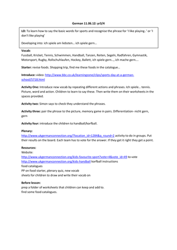 Sports in German | Teaching Resources