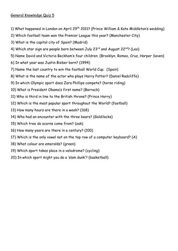 General Knowledge Quizzes | Teaching Resources General Knowledge Quizzes | Teaching Resources