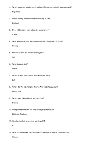 General Knowledge Quizzes | Teaching Resources General Knowledge Quizzes | Teaching Resources