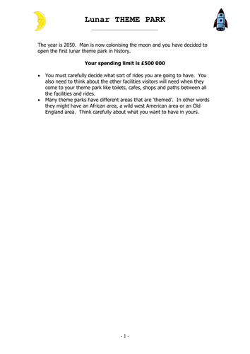 Design a Lunar theme park project | Teaching Resources