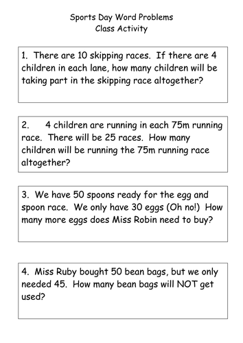 Sports Day Maths Word Problems | Teaching Resources