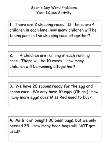 Sports Day Maths Word Problems | Teaching Resources