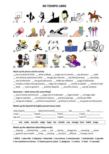 hobbies & free time in Spanish en mi tiempo libre | Teaching Resources