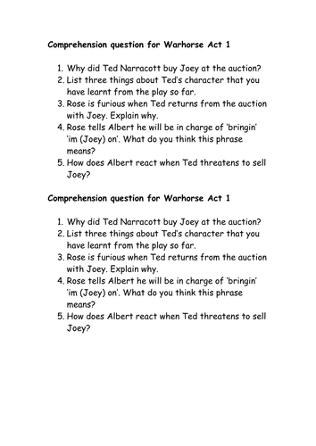 A scheme based on War Horse (play not novel) | Teaching Resources