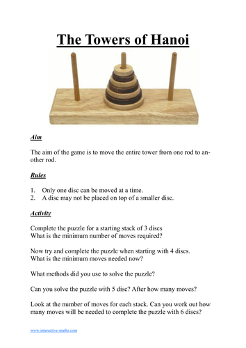 Towers of Hanoi | Teaching Resources