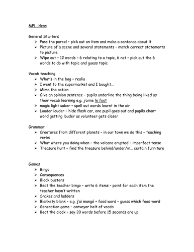 mfl games, starters, ideas | Teaching Resources