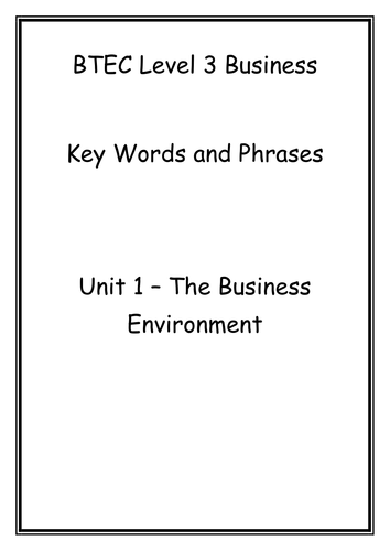 Key Words for BTEC Level 3 Unit 1 | Teaching Resources
