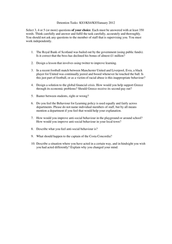 Reflective tasks/detention activity/PSHE | Teaching Resources