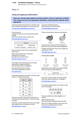 Pitch And Expectations Mathsnumeracy Y1 Y7 Teaching Resources
